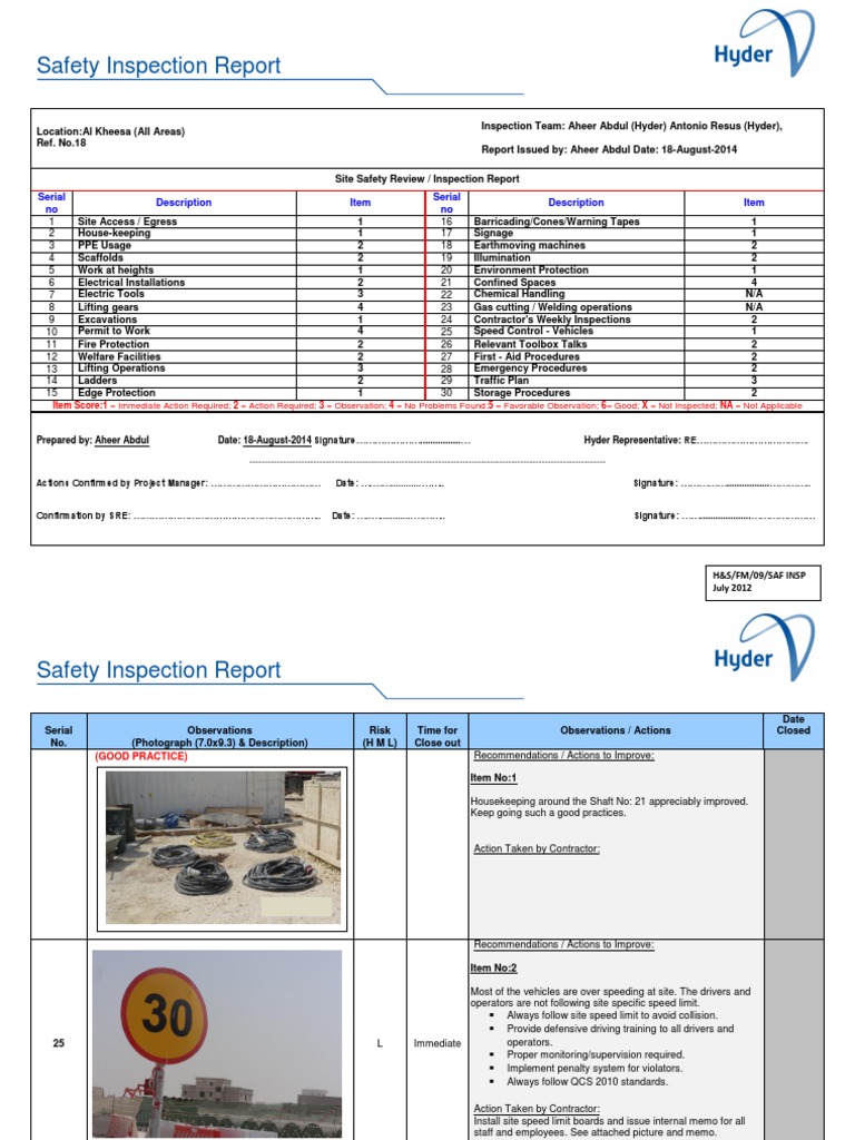Health & Safety Inspection Report No.18. Reply | PDF | Speed Limit ...