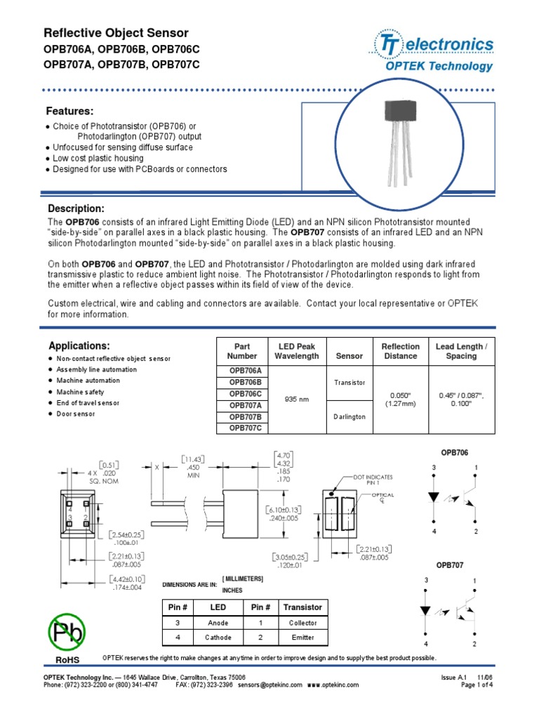 OPTEK Reflective Object Sensors | PDF | Light Emitting Diode | Bipolar ...