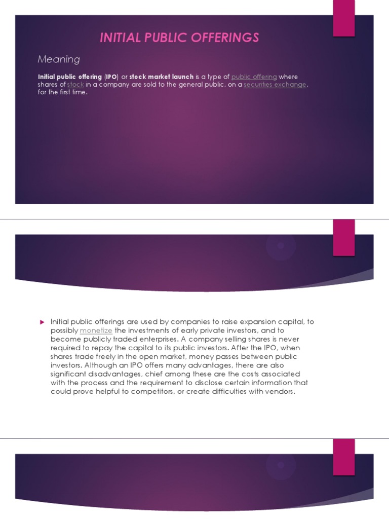 Initial Public Offerings: Meaning | PDF | Business | Finance & Money ...