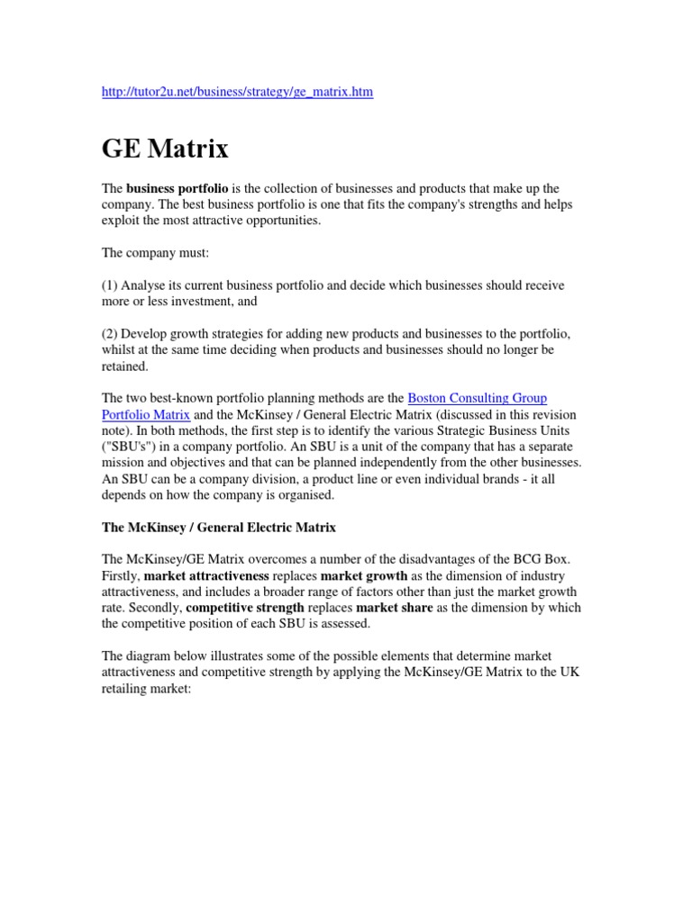GE Matrix | PDF | Strategic Management | Swot Analysis