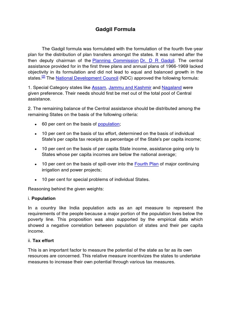 Gadgil Formula: Planning Commission Dr. D R Gadgil | PDF | Economies ...