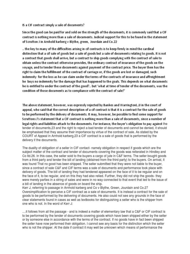 Understanding CIF Contracts: Sale of Documents | PDF | Business Law ...