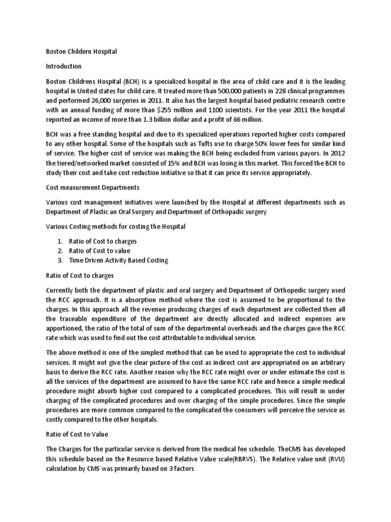 BCH | PDF | Hospital | Cost