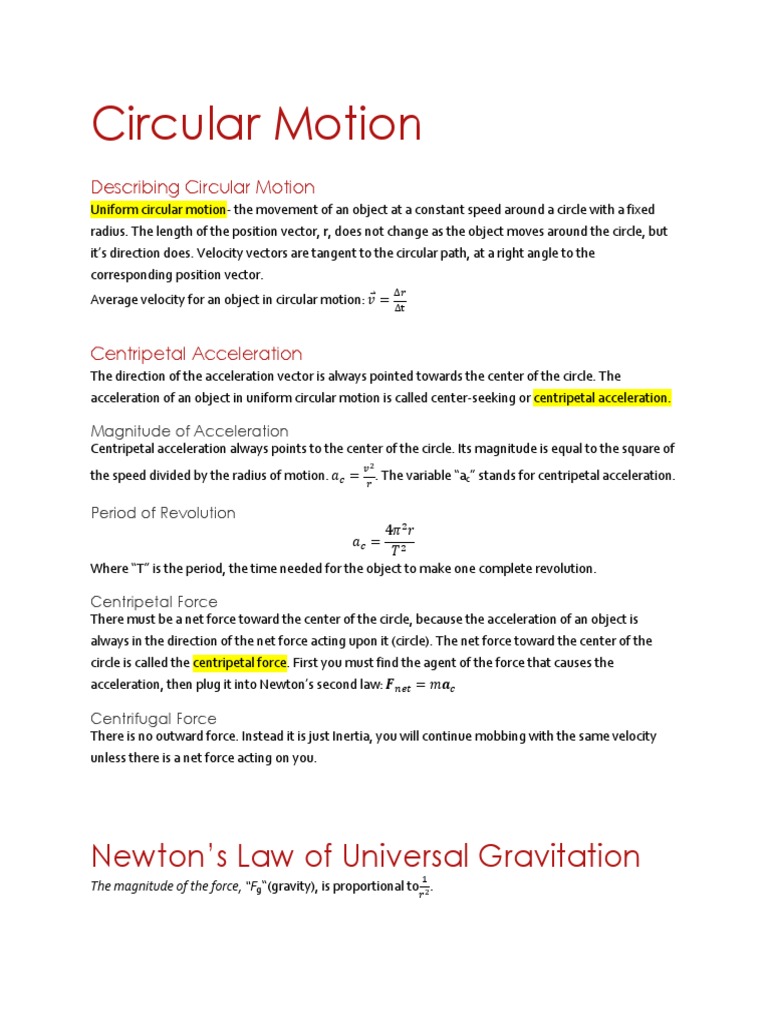 Circular Motion: Newton's Law of Universal Gravitation | PDF ...
