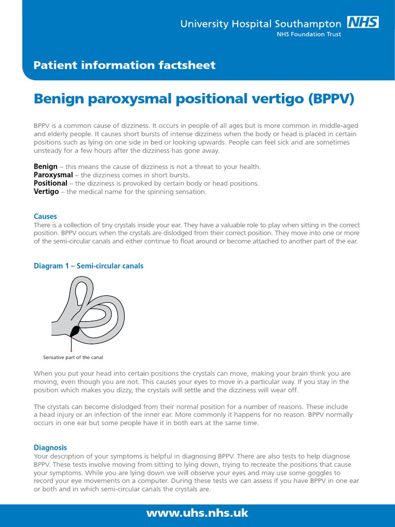 Benign Paroxysmal Positional Vertigo (BPPV) : Patient Information ...