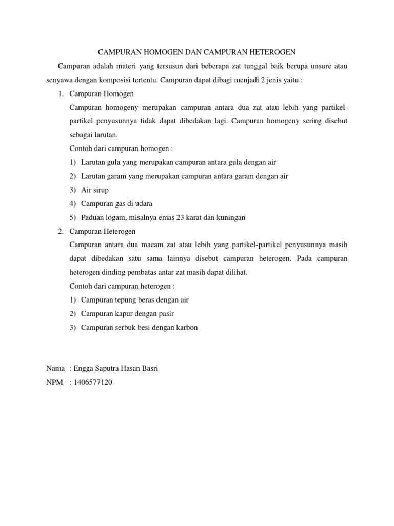 Homogen vs Heterogen: Pengertian dan Contoh | PDF