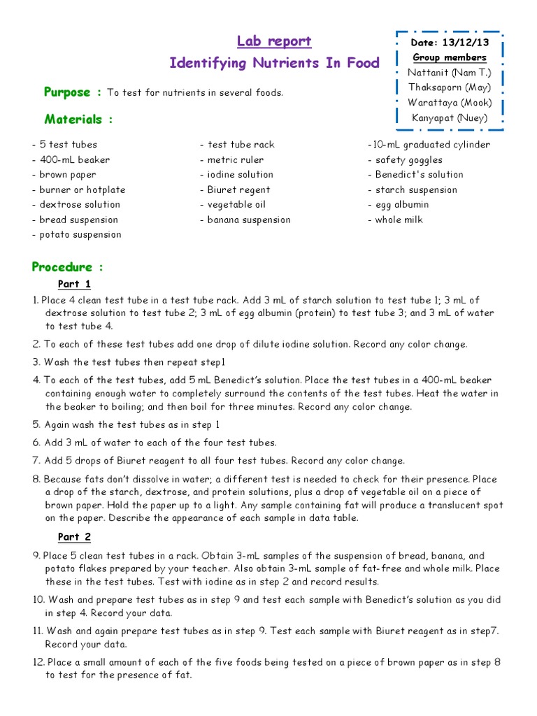Identifying Nutrients in Food | PDF | Low Fat Diet | Milk