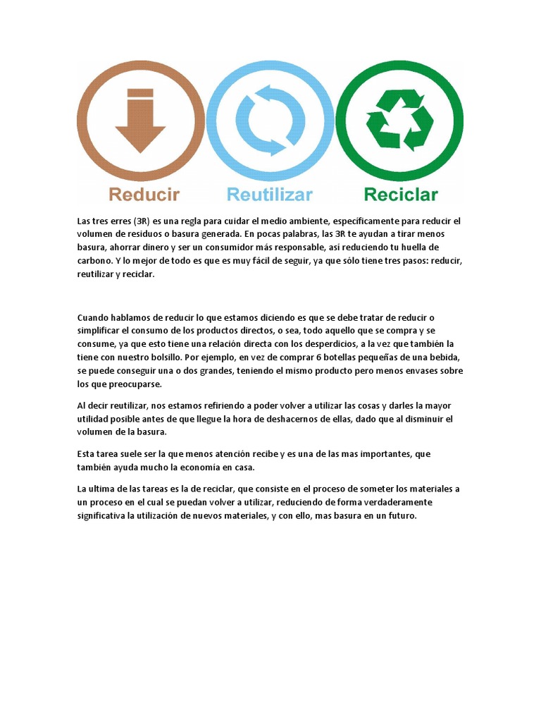 Las Tres Erres: Reducir, Reutilizar, Reciclar | PDF | Reciclaje | Residuos