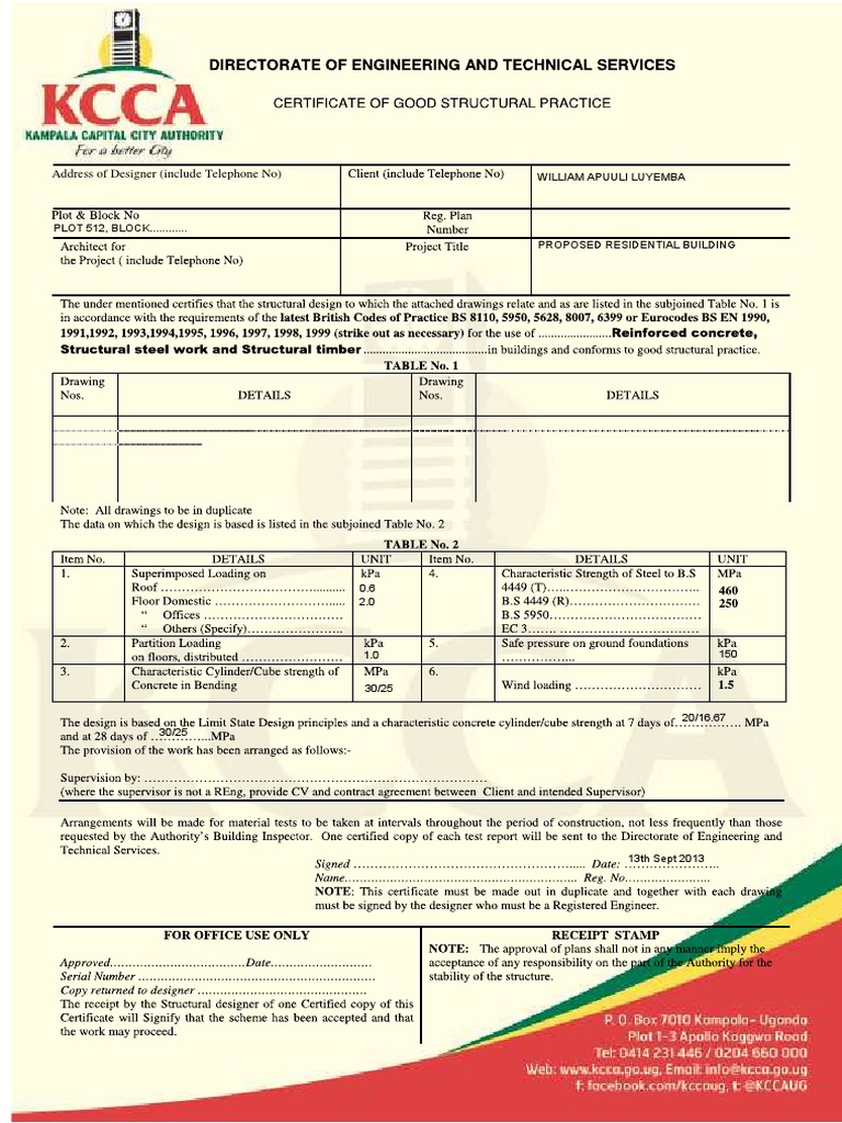 Certificate of Good Structural Practice-KCCA | PDF | Technology ...