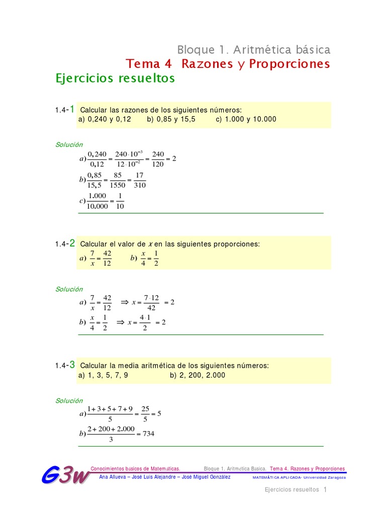 Ejercicio 1 Razones y Proporciones | PDF