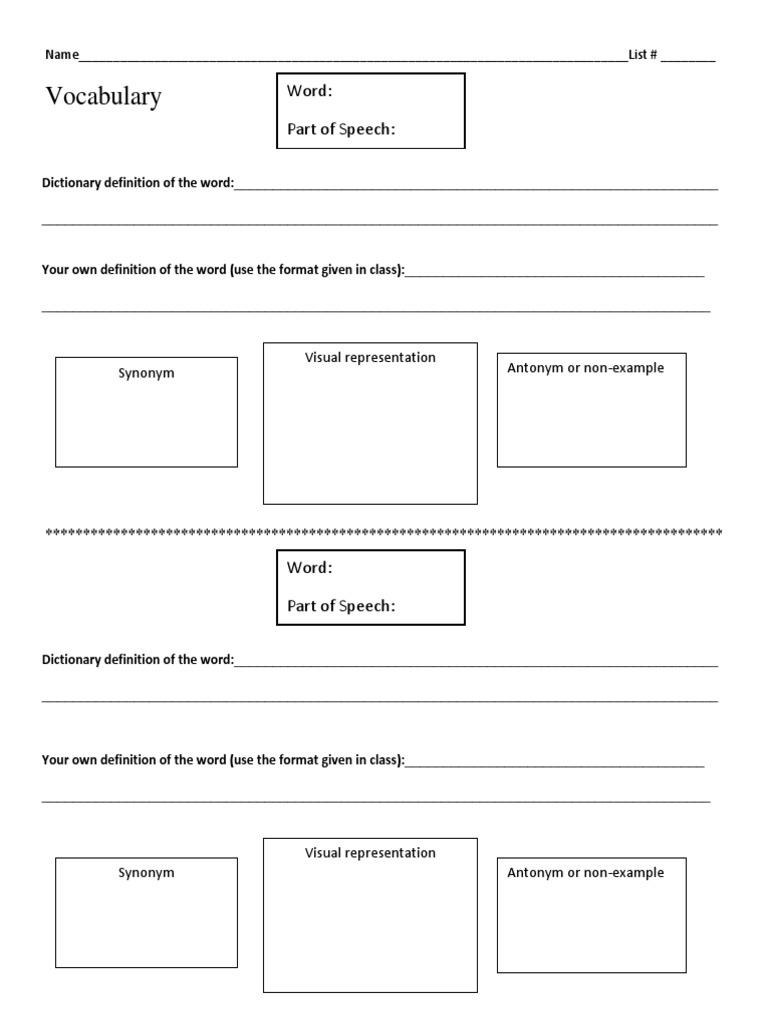 Vocabulary Worksheet Template | PDF