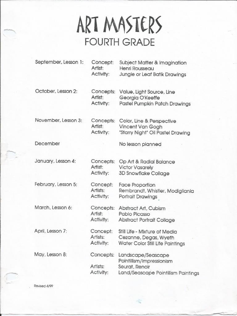 4th Grade Art Masters Lesson 1 | PDF | Language Arts & Discipline ...