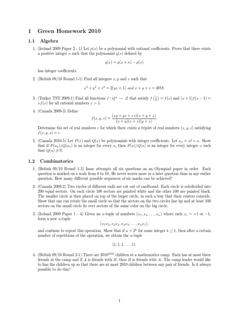 2010 MOP Homework (Green) | PDF | Elementary Geometry | Geometry