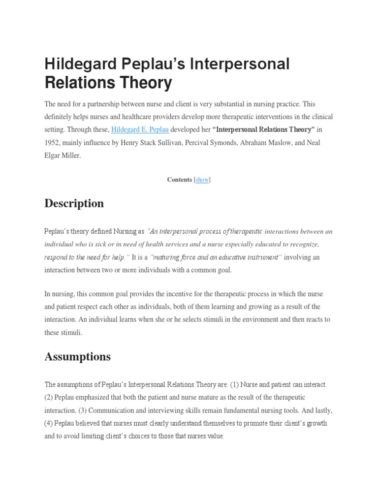Hildegard Peplau's Interpersonal Relations Theory | PDF | Interpersonal Relationships | Nursing