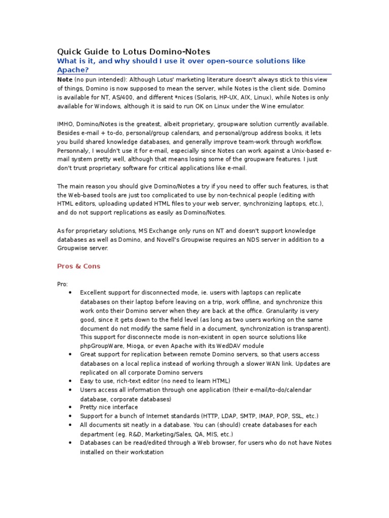Shortcut Guide To Lotus Domino | PDF | Ibm Notes | Key (Cryptography)