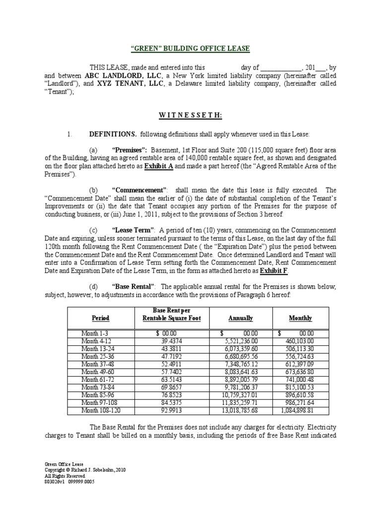 Sample Green Lease | Leasehold Estate | Lease