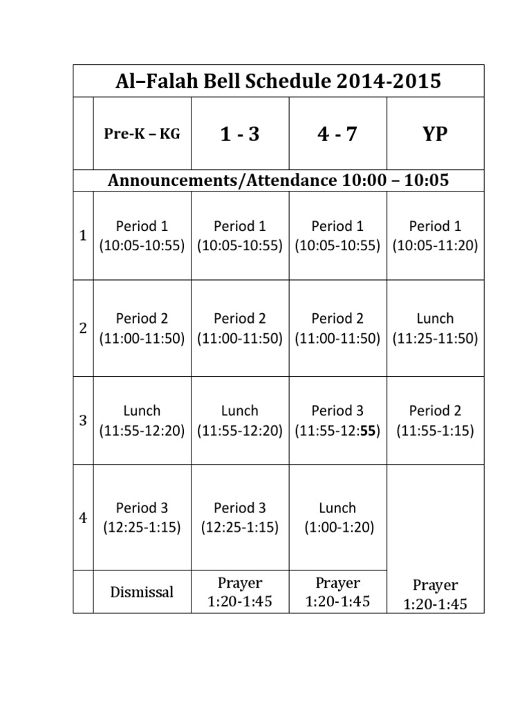 Bell & Supervision Schedule | PDF