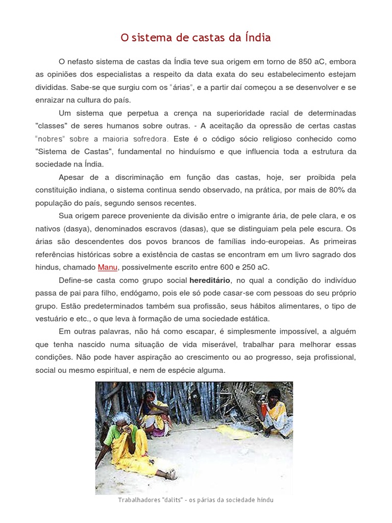 O Sistema de Castas Da Índia | PDF | Dalit | Casta