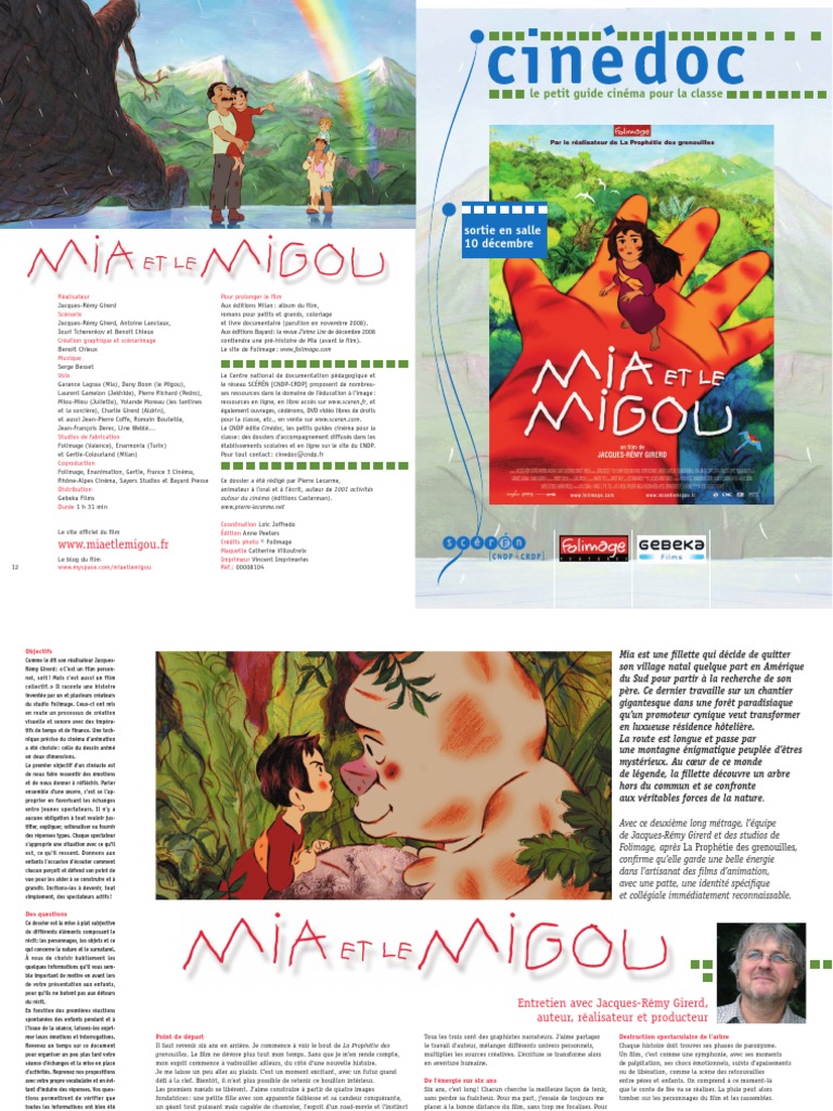 Mia Et Le Migou Dossier Pédagique | PDF | Cinématographie | Dessin