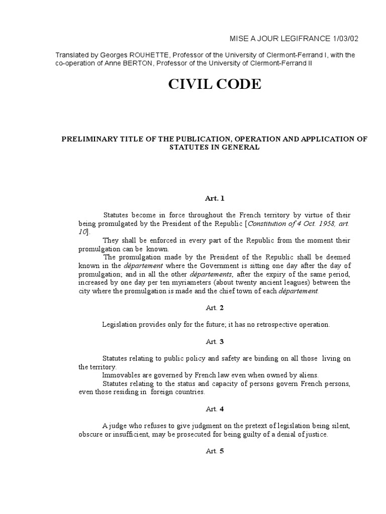The French Civil Code | PDF | Naturalization | Treaty