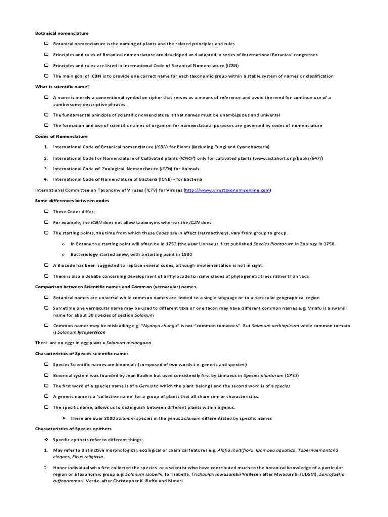 Botanical Nomenclature | PDF | Taxonomy (Biology) | Genus