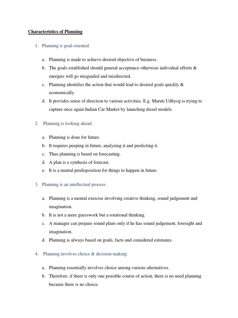 Characteristics of Planning | PDF | Goal | Decision Making