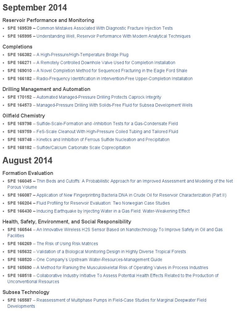 SPE Technical Paper Downloads - Sep 2014 | PDF | Petroleum Reservoir ...