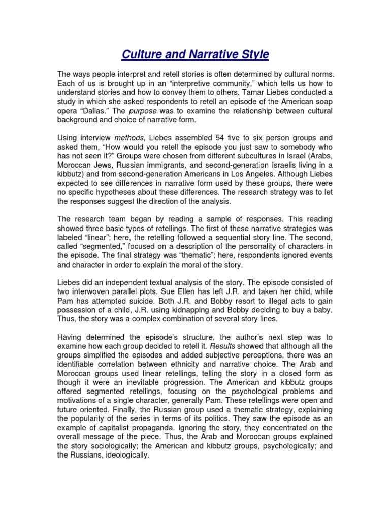 Culture Narrative | PDF | Narrative | Psychology