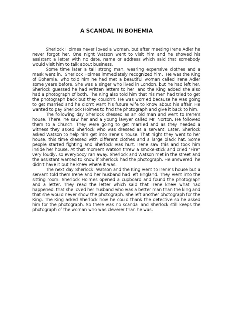 A Scandal in Bohemia - Summary | Sherlock Holmes | Dr. Watson