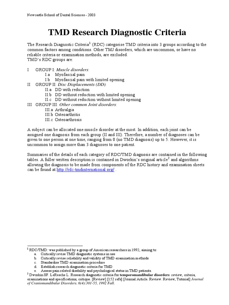 Tmd Research Diagnostic Criteria | Medical Diagnosis | Clinical Medicine