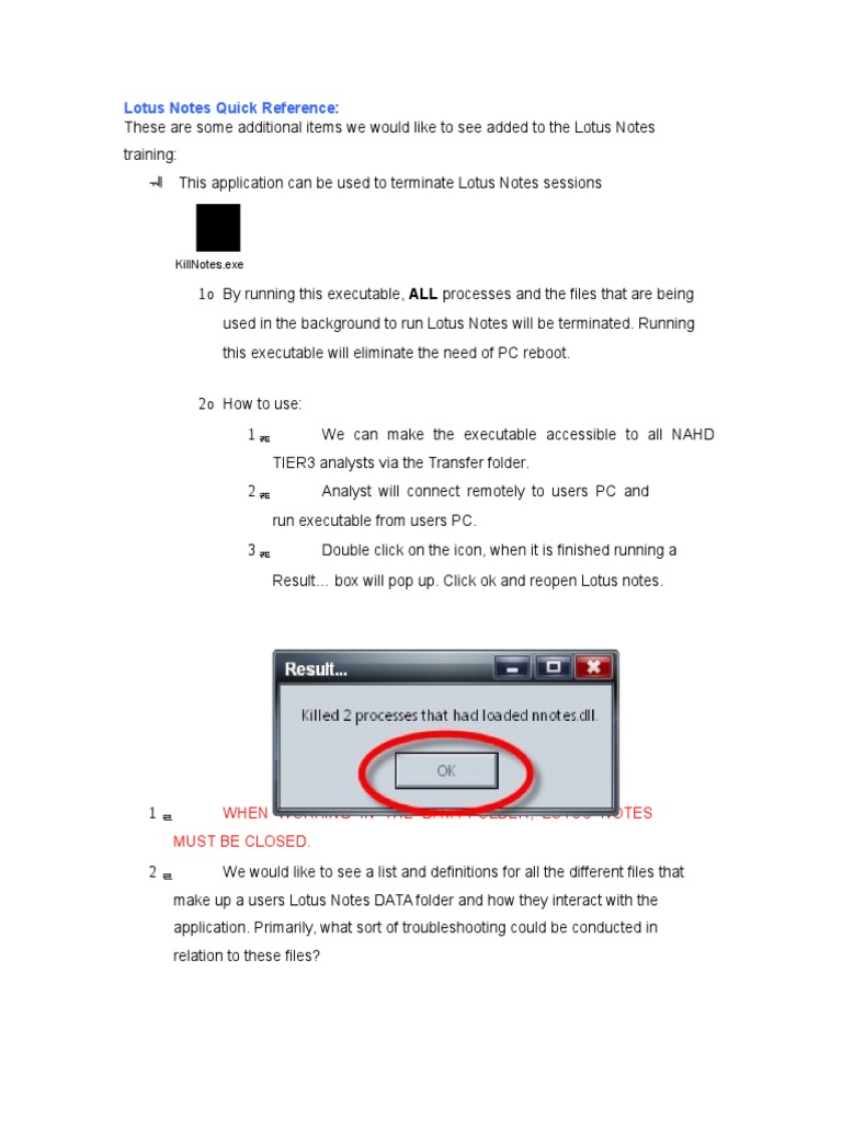 Lotus Notes Quick Reference:: Killnotes - Exe | PDF | Ibm Notes | Tab (Gui)