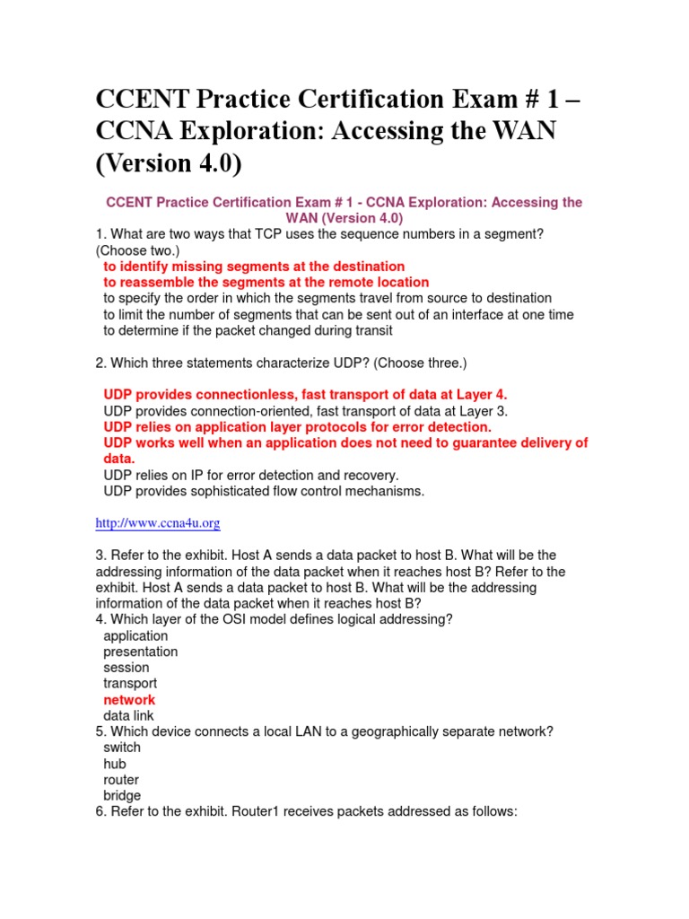 CCENT Practice Certification Exam 1 | PDF | Router (Computing) | Computer Network