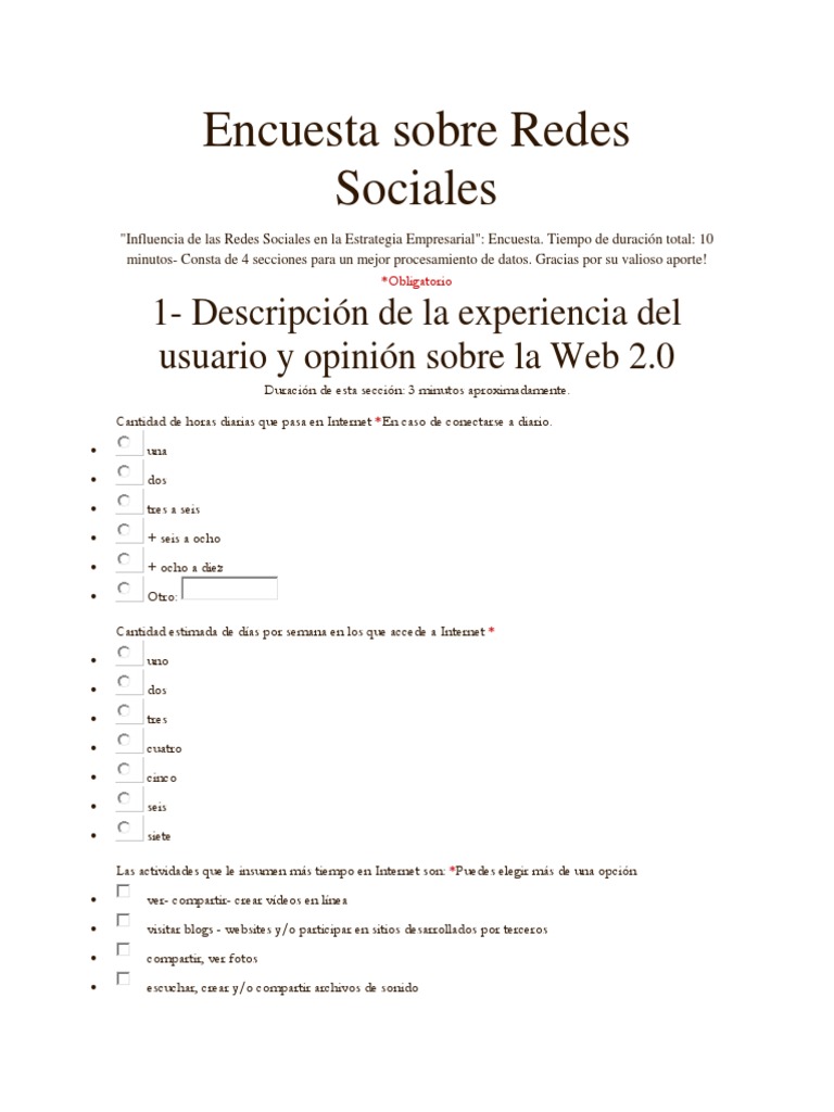 Encuesta Sobre Redes Sociales | PDF | Servicio de redes sociales | web 2.0 Encuesta Sobre Redes Sociales | PDF | Servicio de redes sociales | web 2.0
