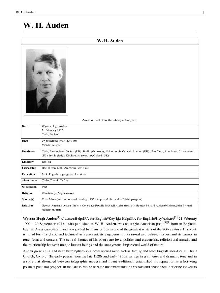 W. H. Auden | PDF | Poetry