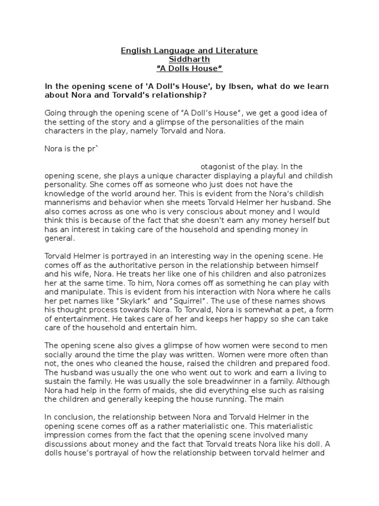 Nora and Torvald Relationship. | PDF | Drama Desk Award Winning Plays ...