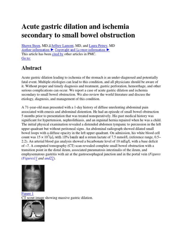Acute Gastric Dilation and Ischemia Secondary To Small Bowel ...