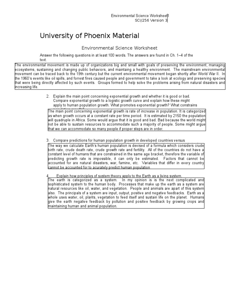 Environmental Science Worksheet | PDF | Environmental Movement | Ecology