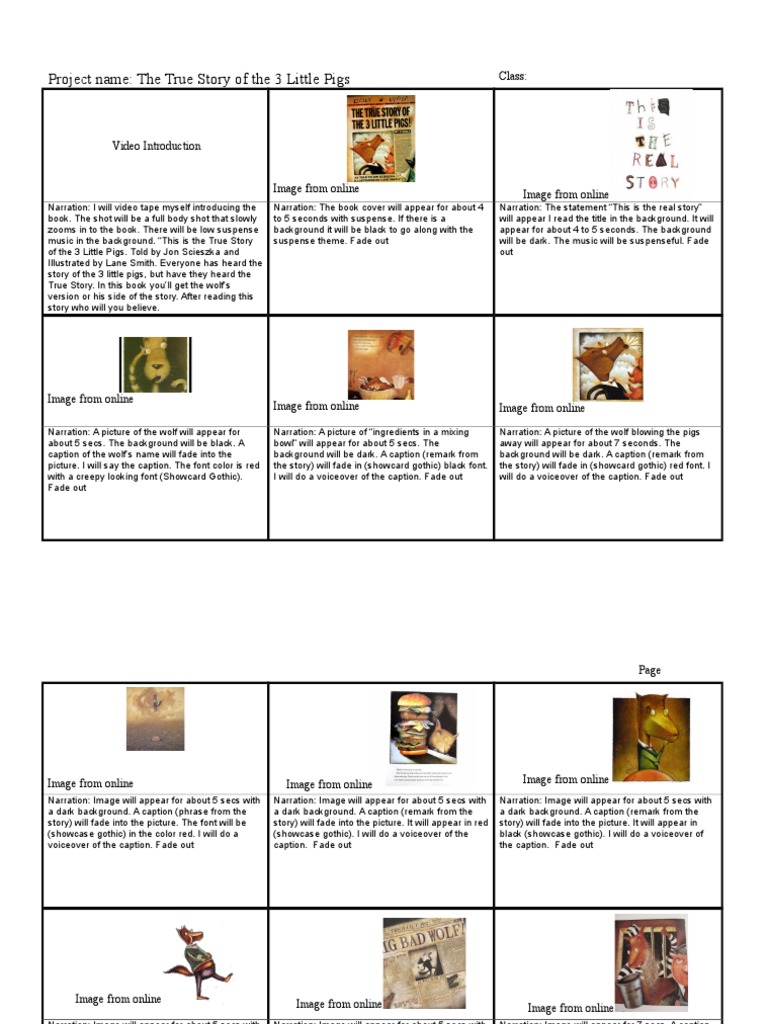 The True Story of The 3 Little Pigs Storyboard | PDF