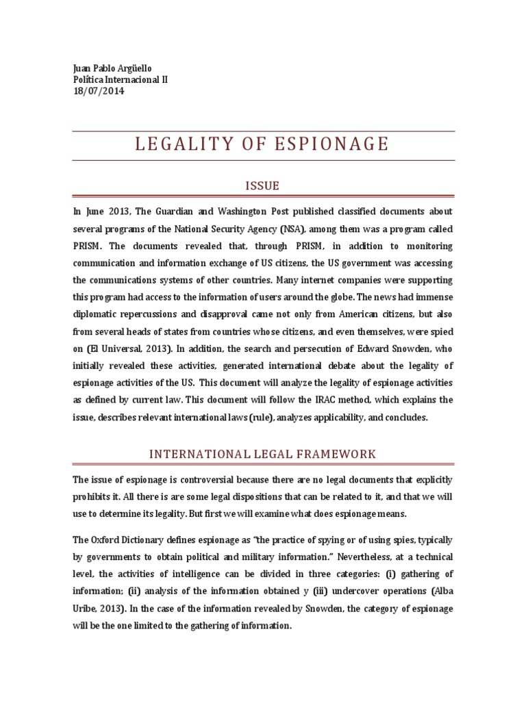 Legality of Espionage | PDF | Espionage | Human Rights
