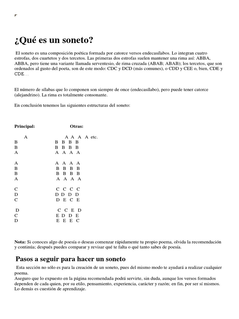 Qué Es Un Soneto | PDF | Sonetos | Metro (poesía)