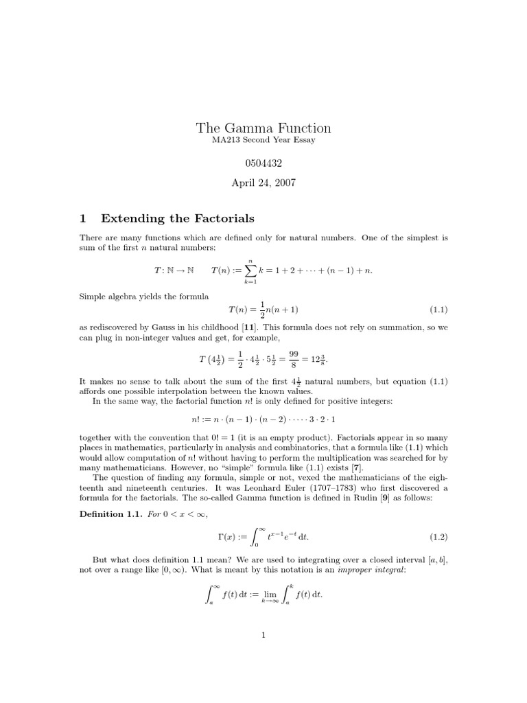 The Gamma Function | PDF | Mathematical Relations | Mathematical Analysis