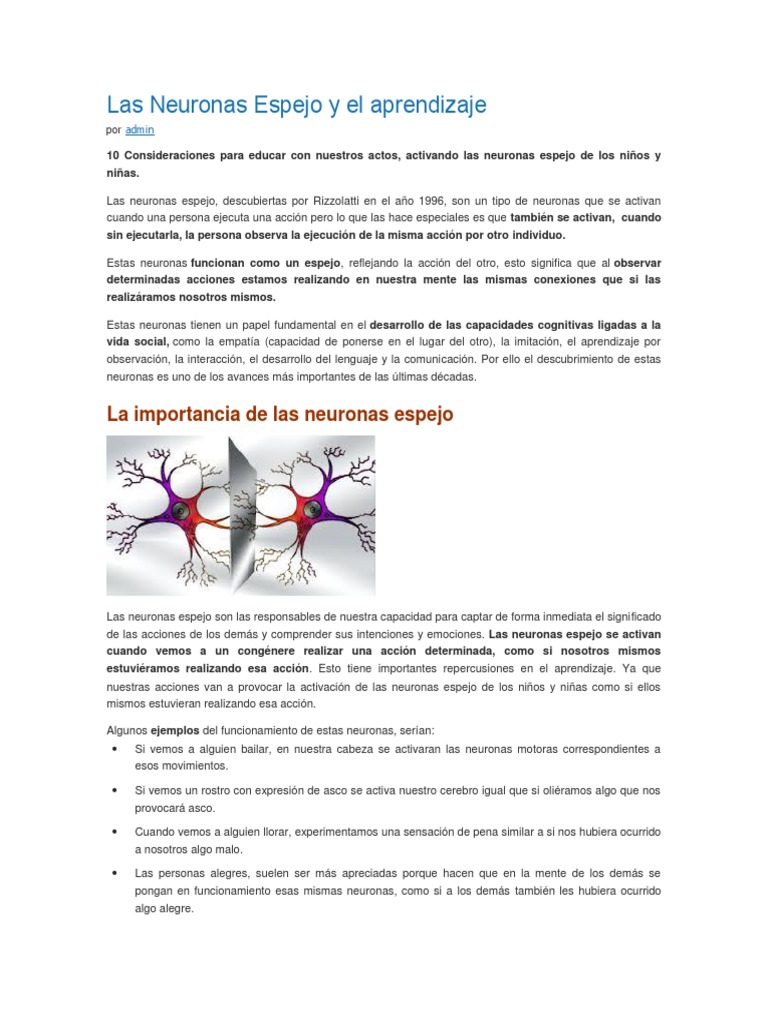 Las Neuronas Espejo y El Aprendizaje | Neurona | Aprendizaje