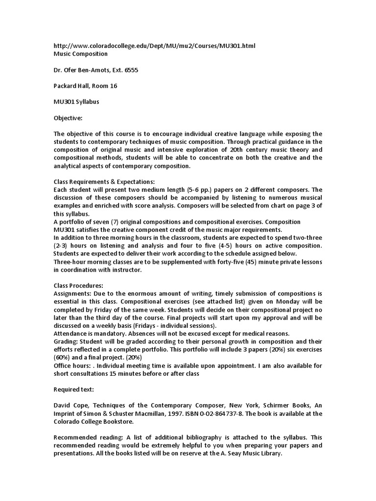 Music Composition Syllabus | PDF | Musical Compositions | Composers