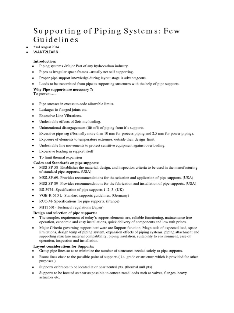 Supporting of Piping Systems | PDF | Pipe (Fluid Conveyance ...