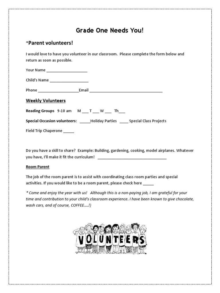 Grade One Volunteer Form | PDF