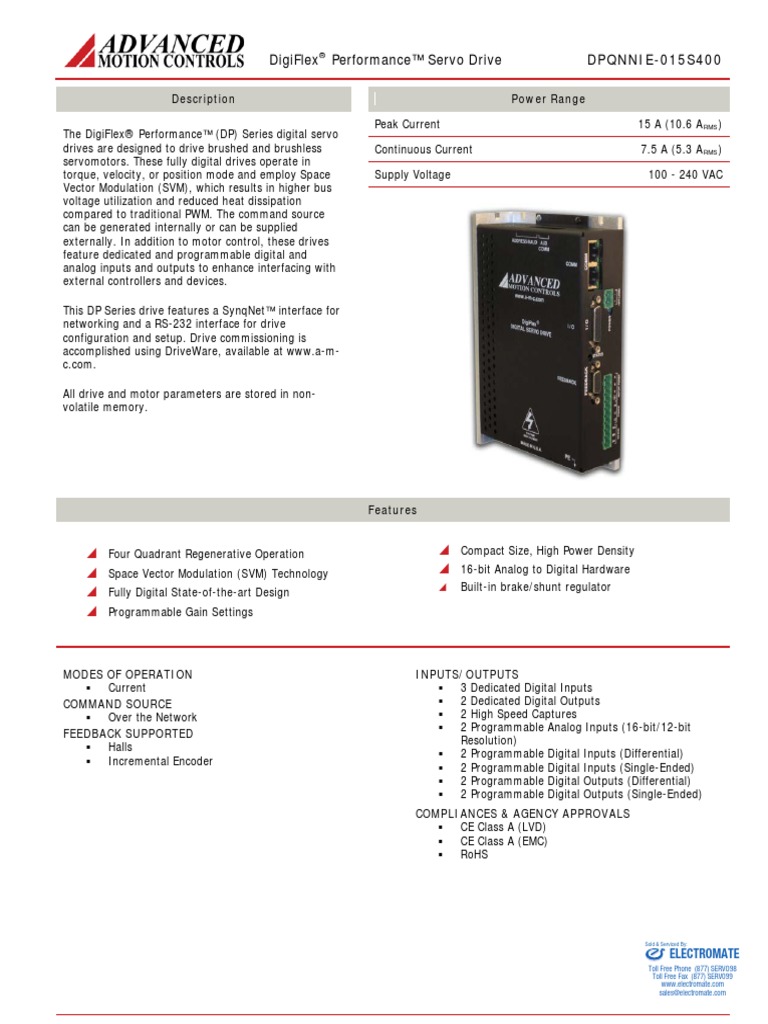 Advanced Motion Controls Dpqnnie-015s400 | PDF | Electrical Connector | Amplifier