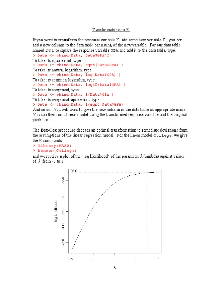 Guidance on Performing Various Transformations on Response Variables in R and Applying the Box ...