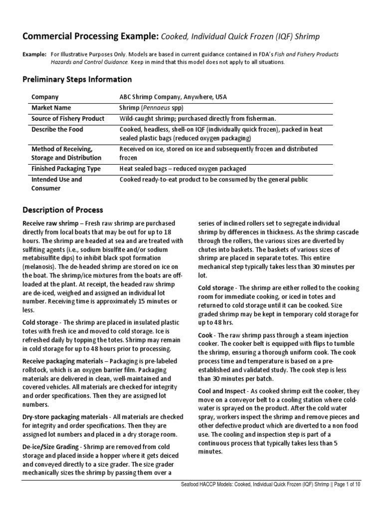 Iqf Cooked Shrimp Model 3-2-12 Final | PDF | Hazard Analysis And ...