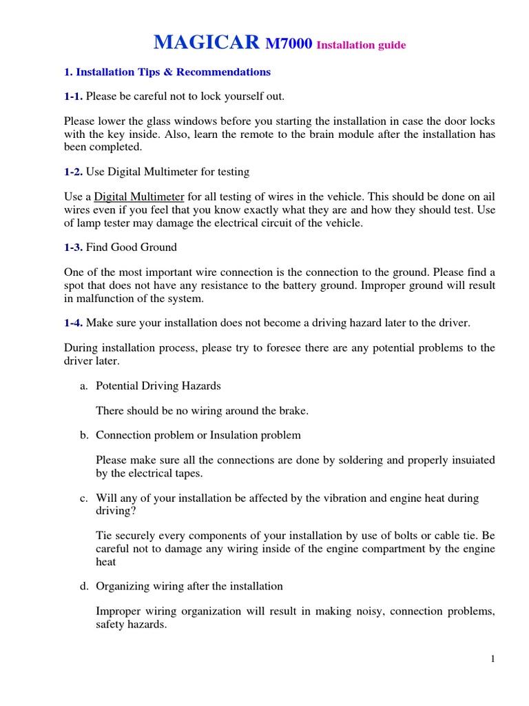 Magicar: 1. Installation Tips & Recommendations | PDF | Electrical ...