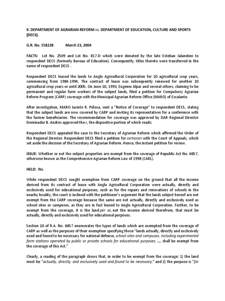 DAR Vs DECS Digest | PDF | Government | Justice